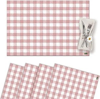 Vilber 4er-Set Tischsets aus Vinyl, waschbar, wasserdicht, schmutzabweisend, rutschfest, rutschfest und hitzebeständig, Rosa Vichy
