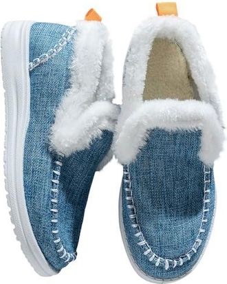 Generic Chaussures dhiver pour femme doubl&eacute;es de fourrure - Bottes mi-mollet plates en daim - Chaudes et pelucheuses - Confortables - Antid&eacute;rapantes - D&eacute;contr