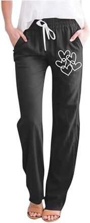 Generic Pantalon en coton et lin pour femme - Jambe large - Pantalon de plage d&eacute;t&eacute; confortable - Pantalon de yoga Palazzo - XIYU26089, Noir, 3XL