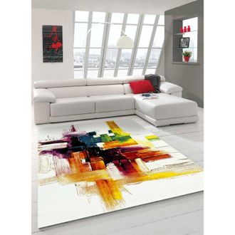 Un amour de tapis Tapis rectangulaire 140x200 cm cr&egrave;me - Tiss&eacute; en polypropyl&egrave;ne - Poils ras 13 mm - Antistatique et hydrofuge - Motif abstrait moderne - Unamourdetapis