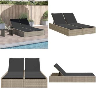 vidaXL Vidaxl - Doppel-Sonnenliege mit Kissen Hellgrau Poly Rattan - Doppel-Sonnenliege - Gartenliege - Liege - Outdoor Liege - Poolliege - Home & Living