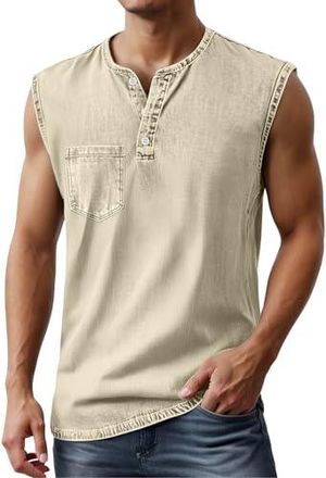 Generic Débardeurs sans manches pour hommes, grande et grande, pour entraînement, gym, course, plage, été, kaki, 4XL