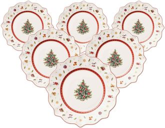 Villeroy & Boch Toys Delight Frühstücksteller 6er Set, 24 cm, Weihnachtsgeschirr, Plätzchen- und Keksteller für Weihnachten, Premium Porzellan, Weiß