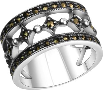 Zeeme Gemstones Ring Silber 925 oxidiert mit 40x Markasit