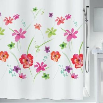 Spirella Kollektion Flower Meadow, Duschvorhang Textil 240 x 180 cm, 100% Polyester, Rot