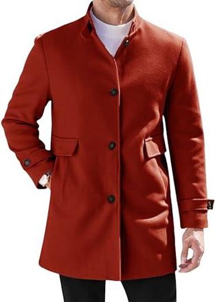 Generic Trench dhiver mi-long pour homme - Col crant&eacute; - Veste d&eacute;contract&eacute;e - Chaud et tendance, rouge brique, XXL