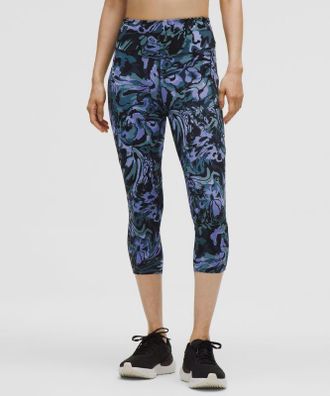 lululemon Fast and Free Crop Leggings mit hohem Bund und Taschen für Frauen - 48 cm - Größe 10 in Flower Meld Multi