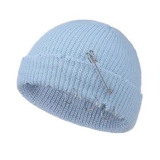 Generic Bonnet tricot&eacute; avec d&eacute;coration et &eacute;pingle unisexe c&ocirc;tel&eacute; doux unisexe pour homme et femme, bonnet dhiver en tricot doux et chaud, 01 bleu clair., tail
