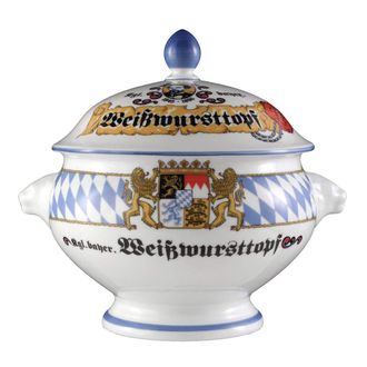 SELTMANN WEIDEN L&ouml;wenkopfterrine mit Deckel Compact Bayern, Hartporzellan, Blau/Wei&szlig;/Gelb/Rot, 23.8 x 19.4 x 21 cm