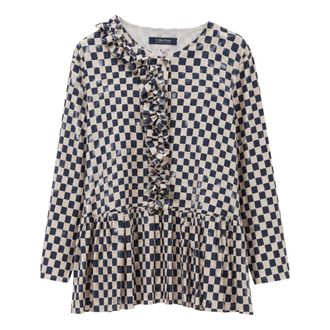 Max Mara Femme, Blouses et Chemises, Bleu, Taille: 38 FR Blouse &agrave; carreaux avec volant