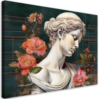 Feeby Wandbilder - Bilder Schlafzimmer - Skulptur Statue einer Frau Blumen - 90x60 cm 1tlg - Wohnzimmer Bild Gro&szlig; - Wohnungs - Foto Geschenk - Leinwand Wall