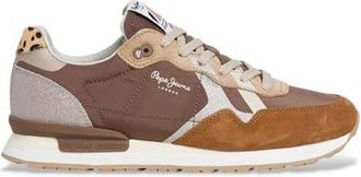 Pepe Jeans London Baskets Brit Glitter W pour Femme, Marron Camel Beige, 5 UK