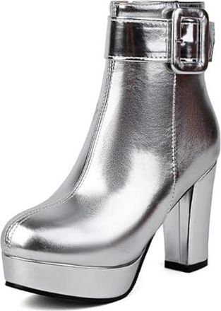 Generic MiaZane Bottes Femme Plateforme Talon Bloc Haut Sangle &Agrave; Boucle Bout Rond Fermeture &Eacute;clair Lat&eacute;rale Tige Basse Bottines Courtes &Agrave; La Mode pour Tenue D