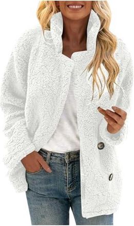 Generic Sweat à capuche pelucheux pour femme, manteau polaire surdimensionné à col ouvert sur le devant, manteau en polaire doux et chaud avec bordure à bouto