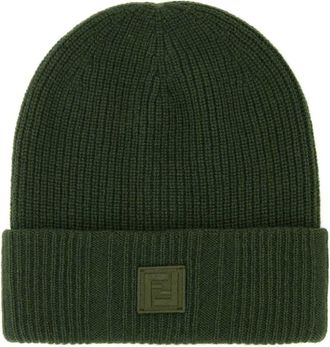 Fendi Beanie mit Logo-Patch - Gr&uuml;n