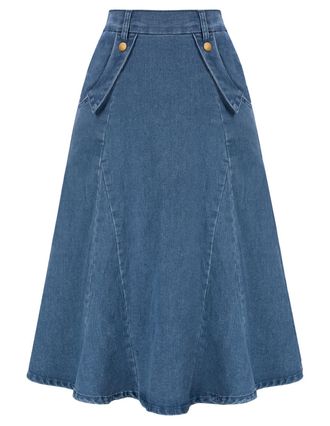 Belle Poque Damen Jeansr&ouml;cke Vintage Elastische Hohe Taille A-Linie Lange Maxi Jeansr&ouml;cke mit Taschen, Hell, blau, X-Gro&szlig;