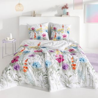 ESTELLA Seersucker Bettw&auml;sche Set - Bettgarnitur 100% Baumwolle - absolut b&uuml;gelfrei - 135x200 cm + 80x80 cm - Design 01