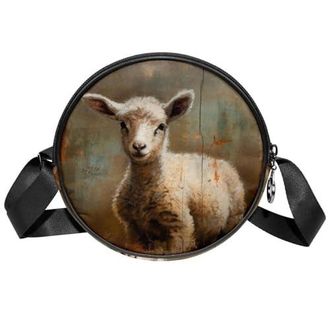 Generic Sac &agrave; bandouli&egrave;re rond pour femme, petit sac &agrave; bandouli&egrave;re vintage en forme de mouton avec fermeture &eacute;clair, bretelles r&eacute;glables, sac &agrave; main rond d&eacute;co