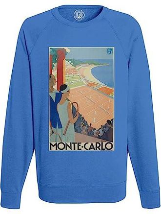 Fabulous Sweatshirt Homme Bleu Monte Carlo Tennis Affiche Poster Vintage Voyage Art Deco 30s