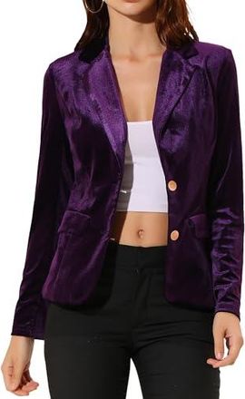 Allegra K Blazer en Velours Femmes Veste Vintage avec Bouton à Revers Cranté Tenue de Bureau Violet XL