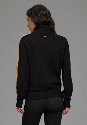 Laura Scott Strickpullover mit Rollkragen, figurumspielende Passform mit Kontraststreifen und Schriftzug