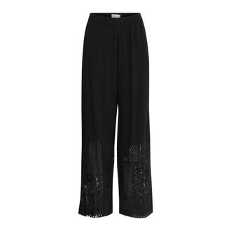 Ichi Schwarze Weite Bein Spitzenboden Hose - - Trousers - Damen - Schwarzk - L