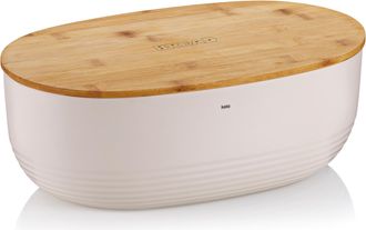 KELA Brotkasten beige mit Lüftungslöcher im Bambusdeckel 37,5x23x14cm, Brotbox Kunststoff, NAMUR, Brotaufbewahrungsbox