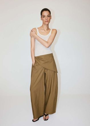 Mango Pantalon droit foulard kaki - Femme - 32 - MANGO