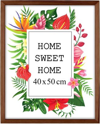 MG Design Braun Bilderrahmen 40 x 50 cm - Aus echtem Holz mit Acrylglas, zum Aufhängen & Aufstellen, für Fotos, Poster & Puzzle