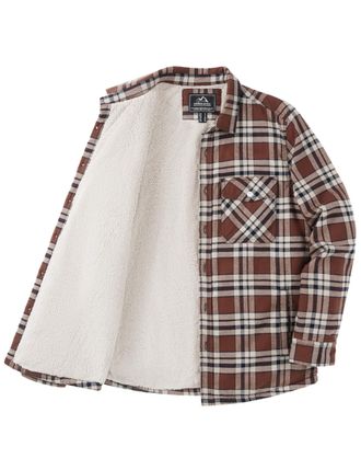 KEFITEVD Herren Flanell Jacke Hemd Langarm Thermohemd Herren Outdoor Fleecejacke Warm Gefüttert Arbeitsjacke Braun 3XL