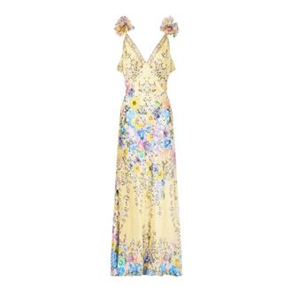 Camilla V-neck Bias Slip Dress Darling Buds - - Dresses - Damen - Mehrfarbig - M