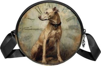 Generic Sac &agrave; bandouli&egrave;re rond pour femme, motif chien vintage, petit sac &agrave; bandouli&egrave;re avec fermeture &eacute;clair, bretelles r&eacute;glables, sac &agrave; main rond d&eacute;contract