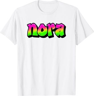 BDAZ Nora Graffiti Personalisierter Name Gr&uuml;n Rosa Frauen M&auml;dchen T-Shirt