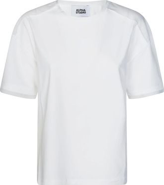 Alpha Studio Femme, Tops, Blanc, Taille: 40 FR T-Shirt Boxy Insert Voile Cot