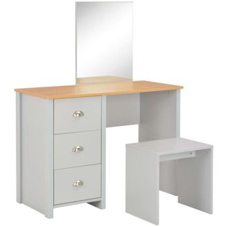 vidaXL Coiffeuse avec miroir et tabouret Gris 104x45x131 cm Vidaxl