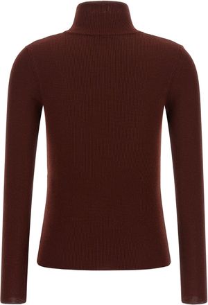 Max Mara Virgin Wool Ribbed Turtleneck - Burgundy