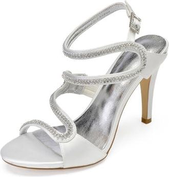 Generic Satin Chaussures De Mariée Mariage Femmes Stylet Ouvert Bout Sandales Eté Talon Mariage Soirée Chaussures10.5Cm,Ivoire,38 EU
