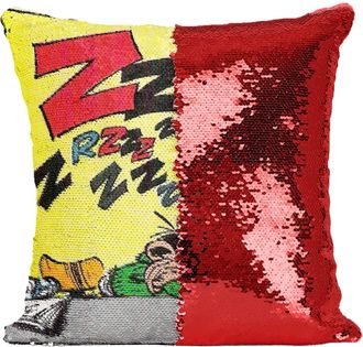 Fabulous Kissen mit Paillettenbezug Rot Schlafender Gaston Französischer Comic Strip Vintage