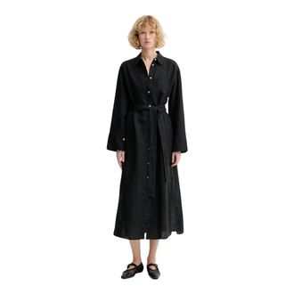 Marc O'Polo Leinenhemdkleid Weit mit Bindeg&uuml;rtel - - Dresses - Damen - Schwarzk - S