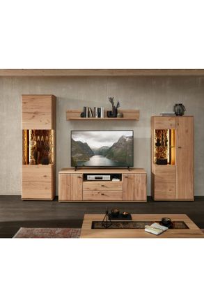 Cantus Wohnwand, Braun, Esche, Eiche Artisan, Metall, Esche, Kork, massiv, 15 Fächer, 2 Schubladen, 331x205x50 cm, Typenauswahl, Beimöbel erhältlich, Wohnzim