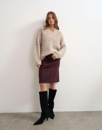 Topshop pull en maille &eacute;paisse &agrave; col ch&acirc;le couleur avoine-Neutre