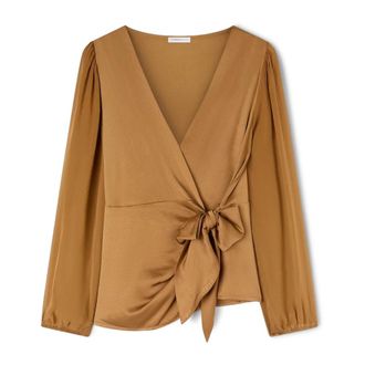 Motivi Satinbluse mit V-Ausschnitt und Schleife - - Blouses & Shirts - Damen - Beige - 2XL