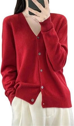 Generic Pull dhiver en % laine m&eacute;rinos pour femme - Col rond - Solide - D&eacute;contract&eacute; - Cachemire - Doux, rouge cerise, Taille XL