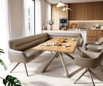 DELIFE Esszimmerbank Taya-Flex 285x190 cm Mikrofaser Beige Vintage Kreuzgestell kantig Effektfinish Titan Taschenfederkern Links, Eckb&auml;nke