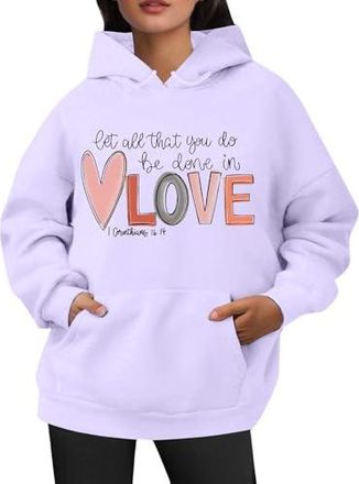 Generic Sweat &agrave; capuche imprim&eacute; Saint-Valentin 2026 pour femme, violet, XXL