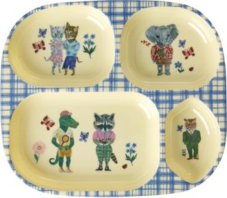 Rice Melamin Kinderteller mit 4er Einteilung - blau - Nathalie Lété Print