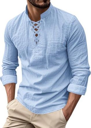 Generic Henry Chemises demi-cardigan pour homme avec dentelle &agrave; manches longues et col montant d&eacute;contract&eacute; Pull confortable doux &agrave; porter &eacute;vacuant lhumidit&eacute; H