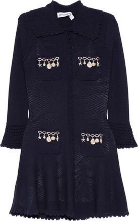 Self Portrait Femme, Robes, Bleu, Taille: 40 FR Charm Detail Pointelle Knit Dress