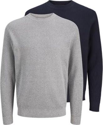 Jack & Jones Jprblubarkley Knit Crew Neck MP, Bleu Nuit, M (Lot de 2) Homme