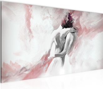 Runa Art Wandbild Abstrakt 100L x 40B cm Modern Bild auf Vlies Leinwand Rosa Grau Wohnzimmer Schlafzimmer B&uuml;ro Liebespaar Umarmung 051012b